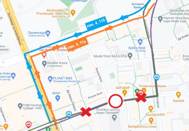 Izmena trase autobuskih linija 4, 11a i 11b Do 30. aprila do Narodnog ...